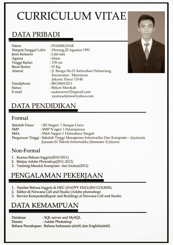 √ 23+ Contoh CV Untuk Lamaran Kerja yang Baik dan Menarik (LENGKAP)